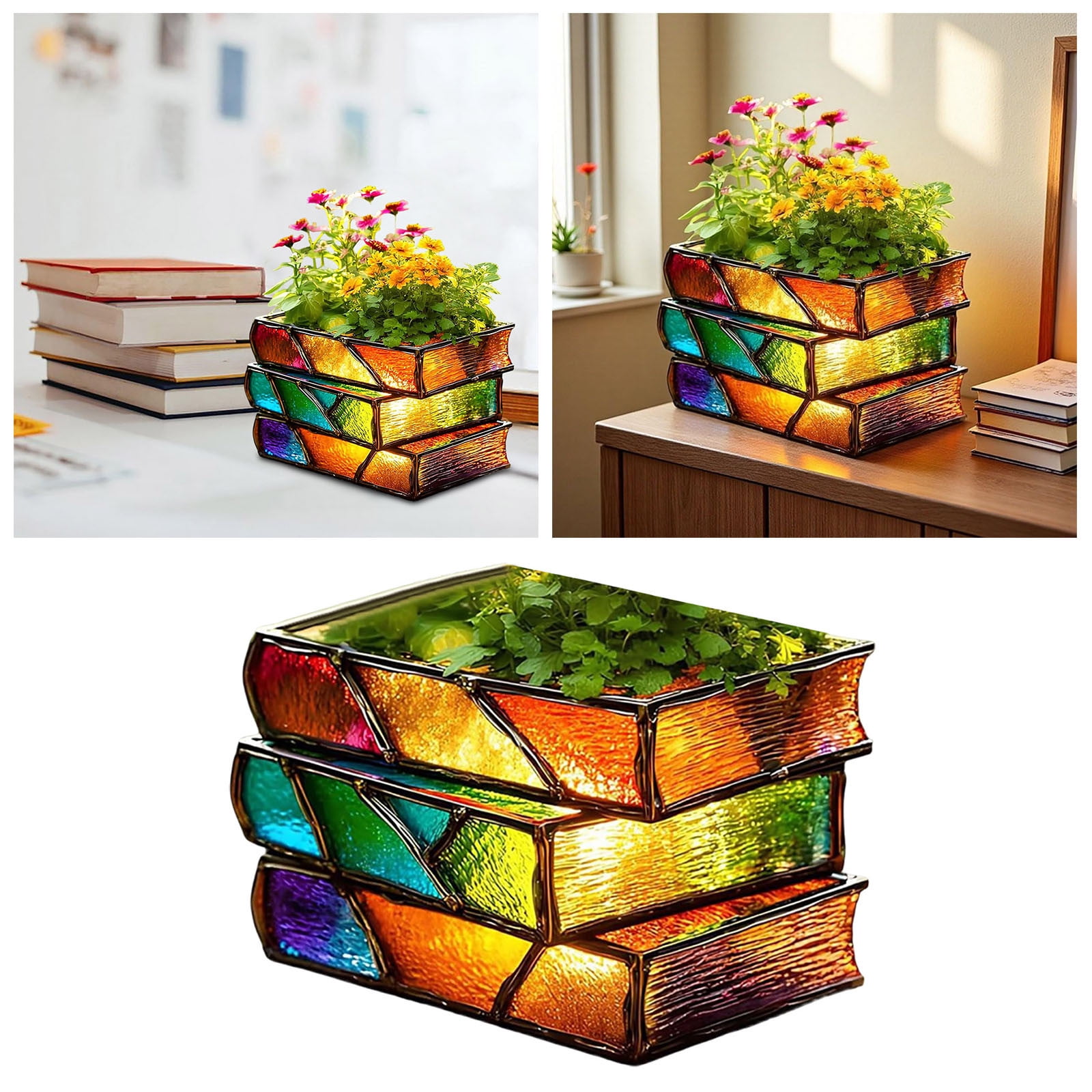 EcoNest Stacked Books Flower Pot Small Book Shaped Decorative Planters ...