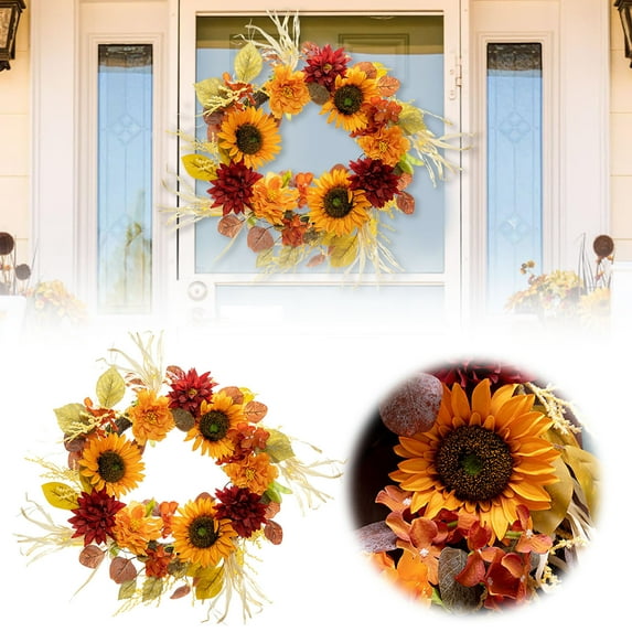 EcoNest Sunflower Wreath For Front Door Autumn Fall Floral Arrangement ...