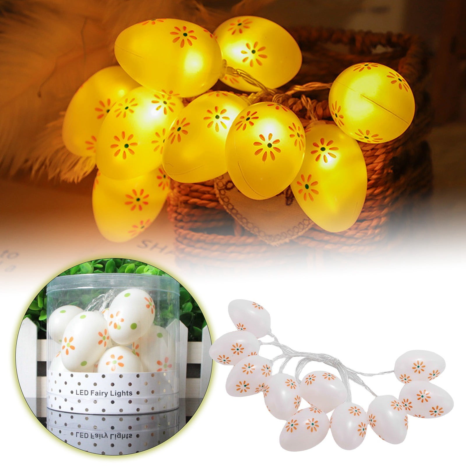 EcoNest Warm Color Painted Egg Light String Easter Decorative Light ...