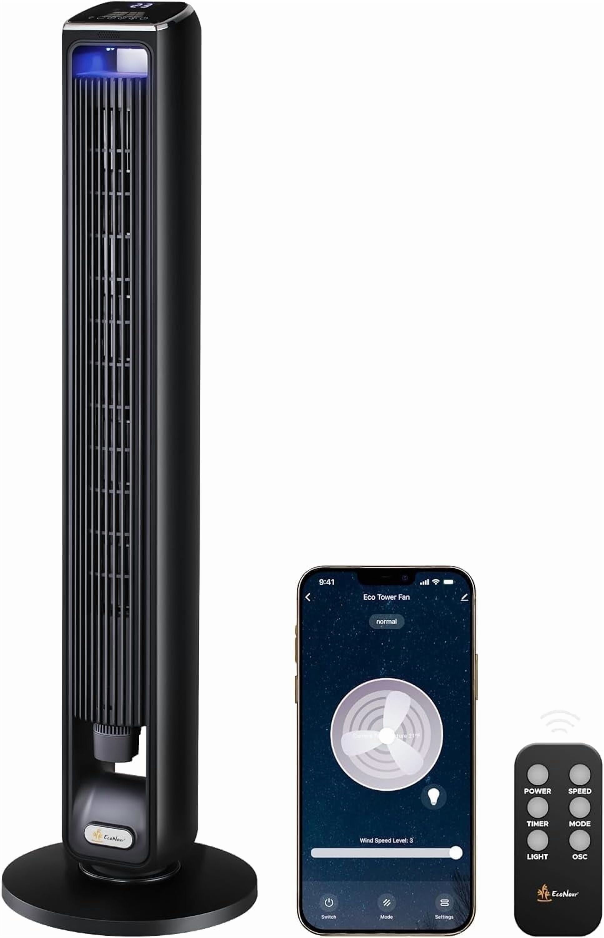 EcoNour 42-Inch Smart Oscillating Tower Fan with WiFi, Alexa, Remote, 3 ...