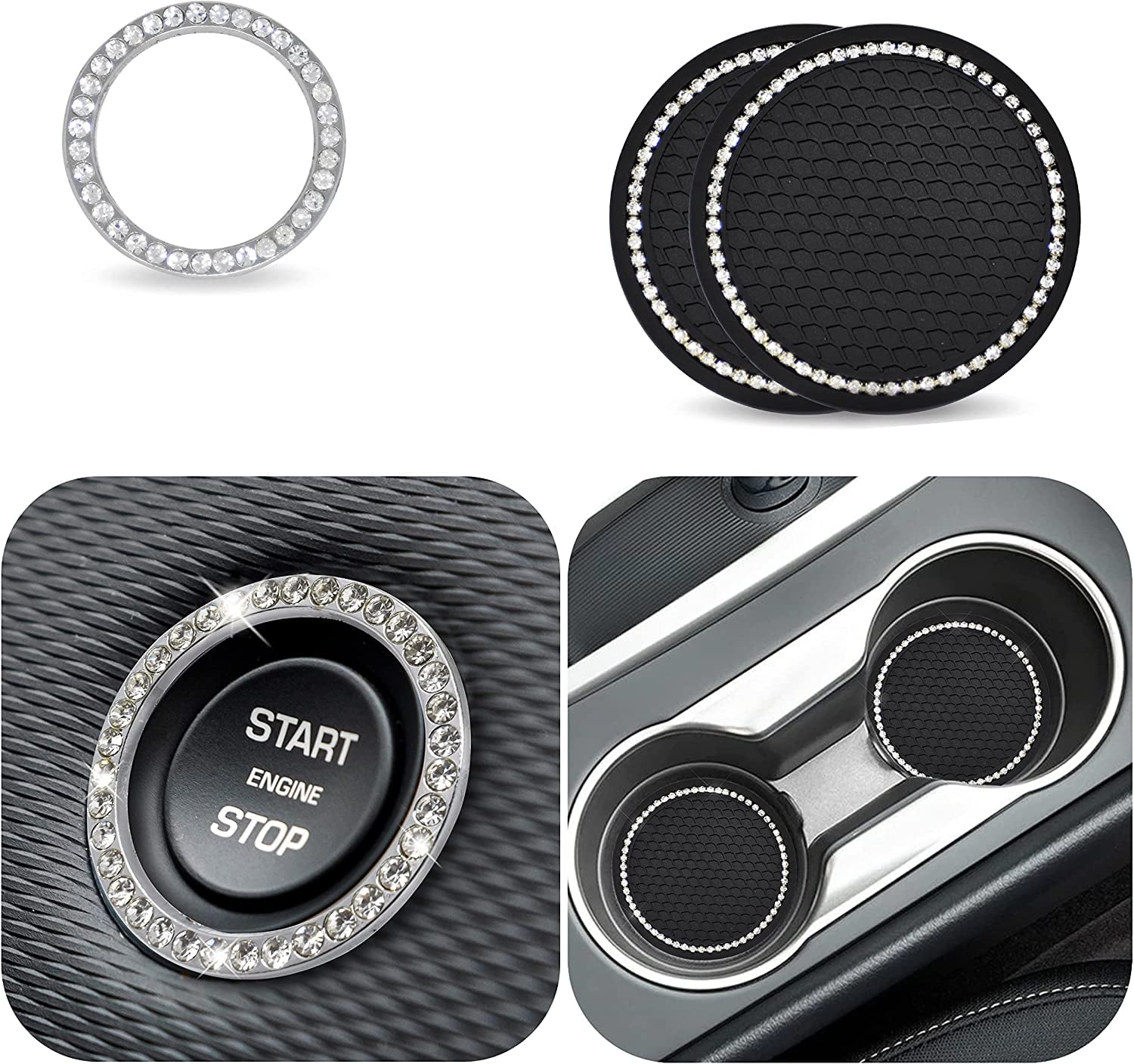 EcoNour Car Cup Coasters (2 Pack) | Push Start Button Bling (1 Pack ...