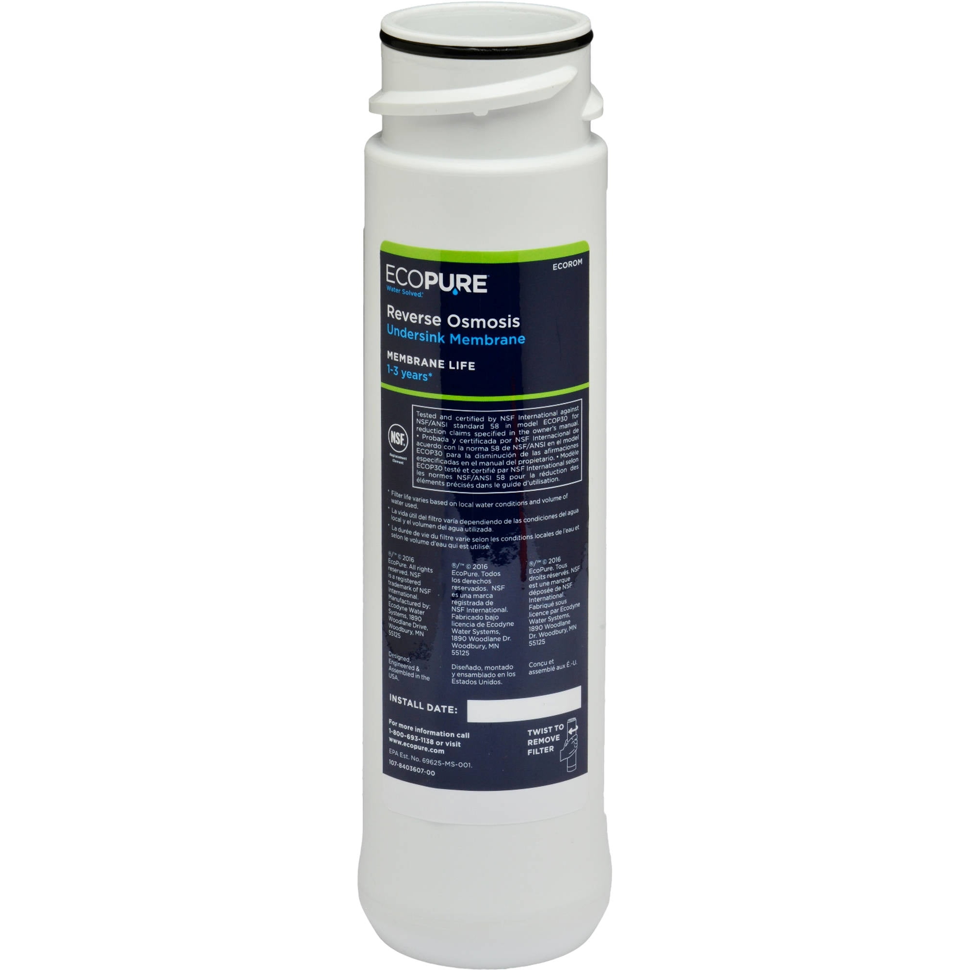 EcoPure ECOROM Reverse Osmosis Under Sink Replacement Water Membrane ...