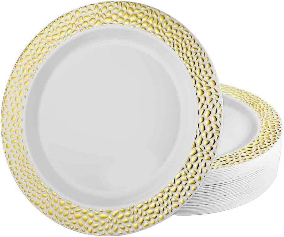 EcoQuality 10.25 inch Gold Plastic Round Dinner Plate Pebble Design ...