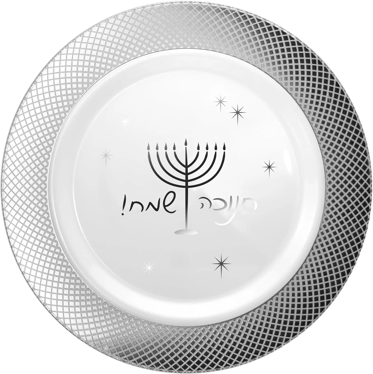 EcoQuality 10.5" inch Round Plastic Plates White Hanukkah Dinner Plates ...