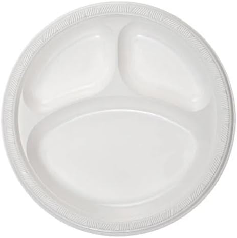 EcoQuality 10 Inch White 3 Compartment Plastic Plates – Disposable ...