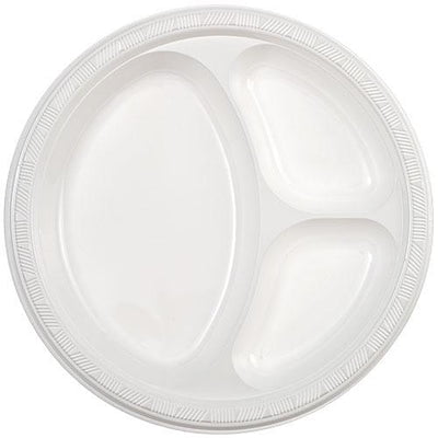 EcoQuality 10" White 3-Compartment Plastic Plates – Disposable Plate ...