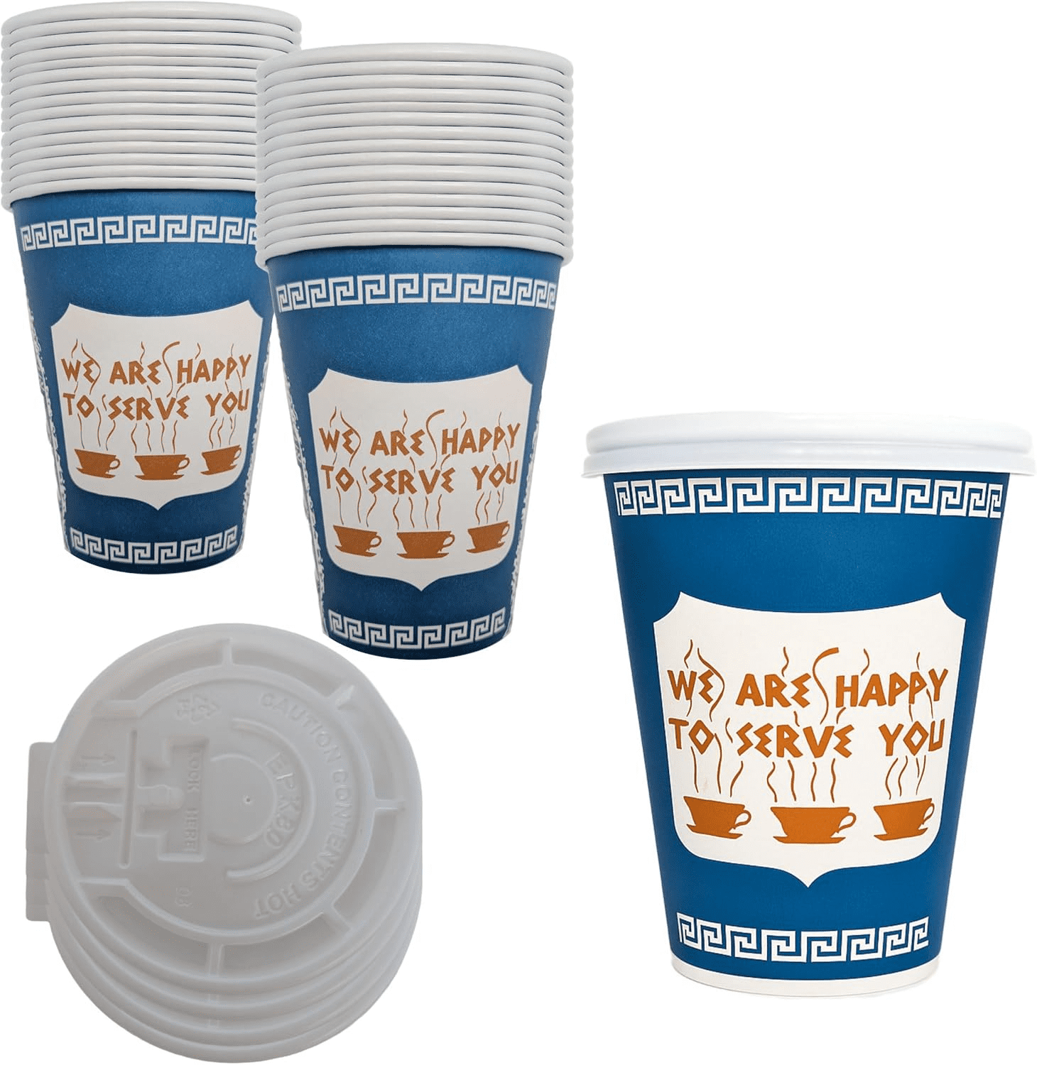 EcoQuality 10 oz Blue Insulated Paper Hot Cups with White Flat Lids ...