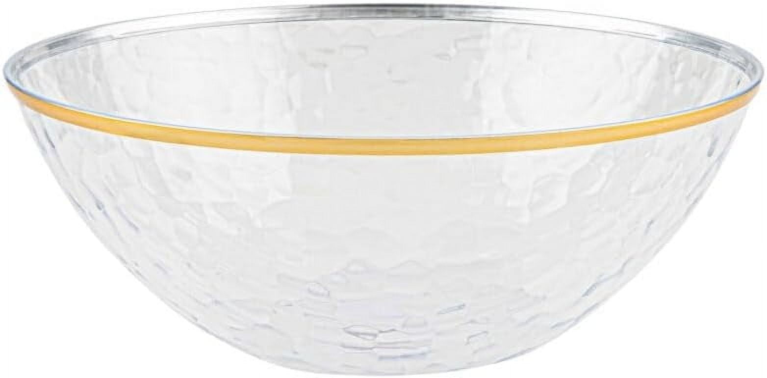 EcoQuality 112 oz Clear Hammered Salad Bowl with Gold Rim - Disposable ...