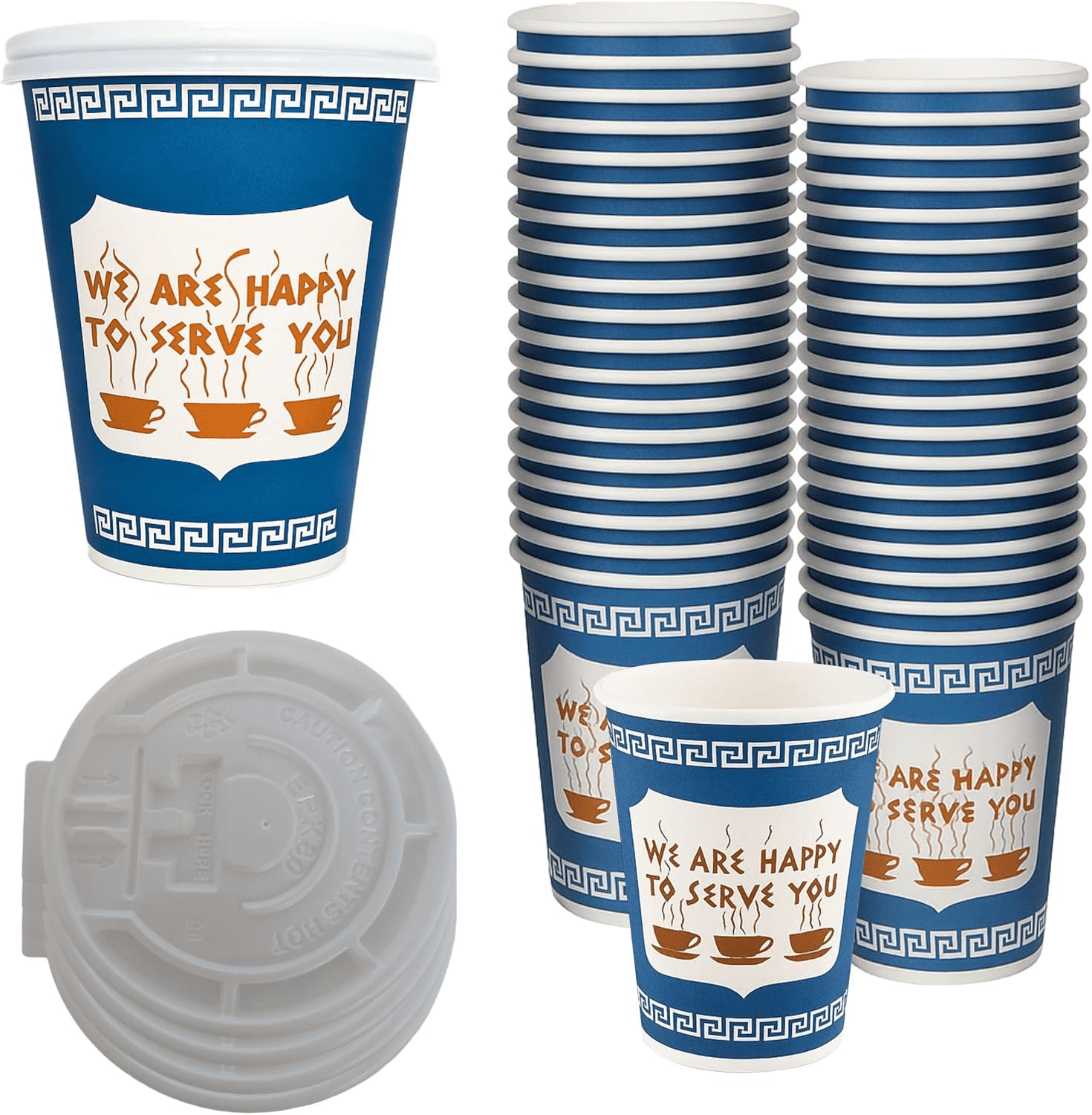 EcoQuality 12 oz Blue Insulated Paper Hot Cups with White Flat Lids ...