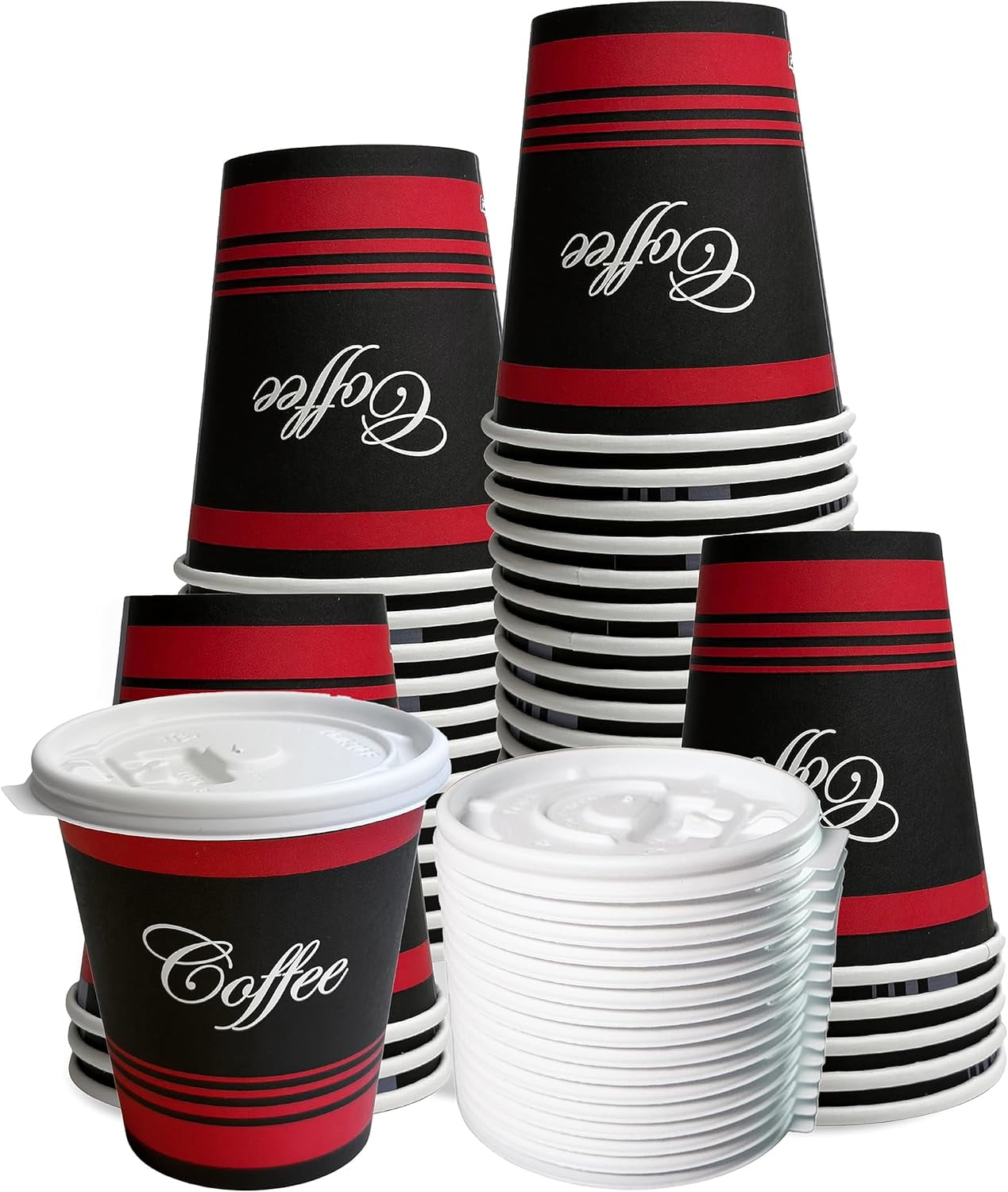 EcoQuality 12 oz Classic Durable Disposable Paper Cups & Flat Lids For ...