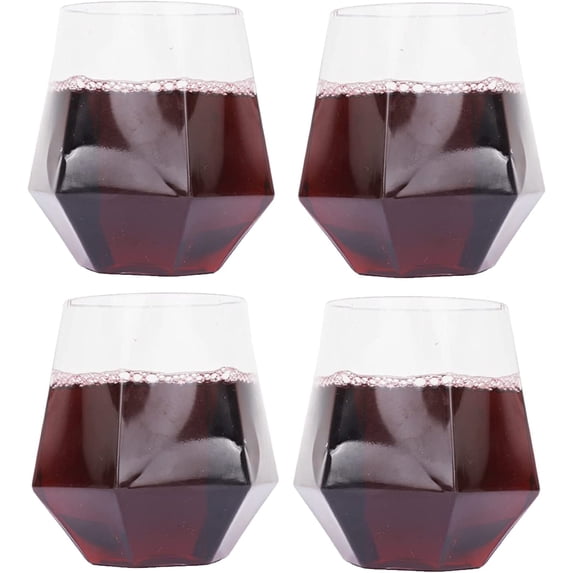 EcoQuality 12 oz Diamond Shaped Stemless Clear Plastic Wine Glass ...
