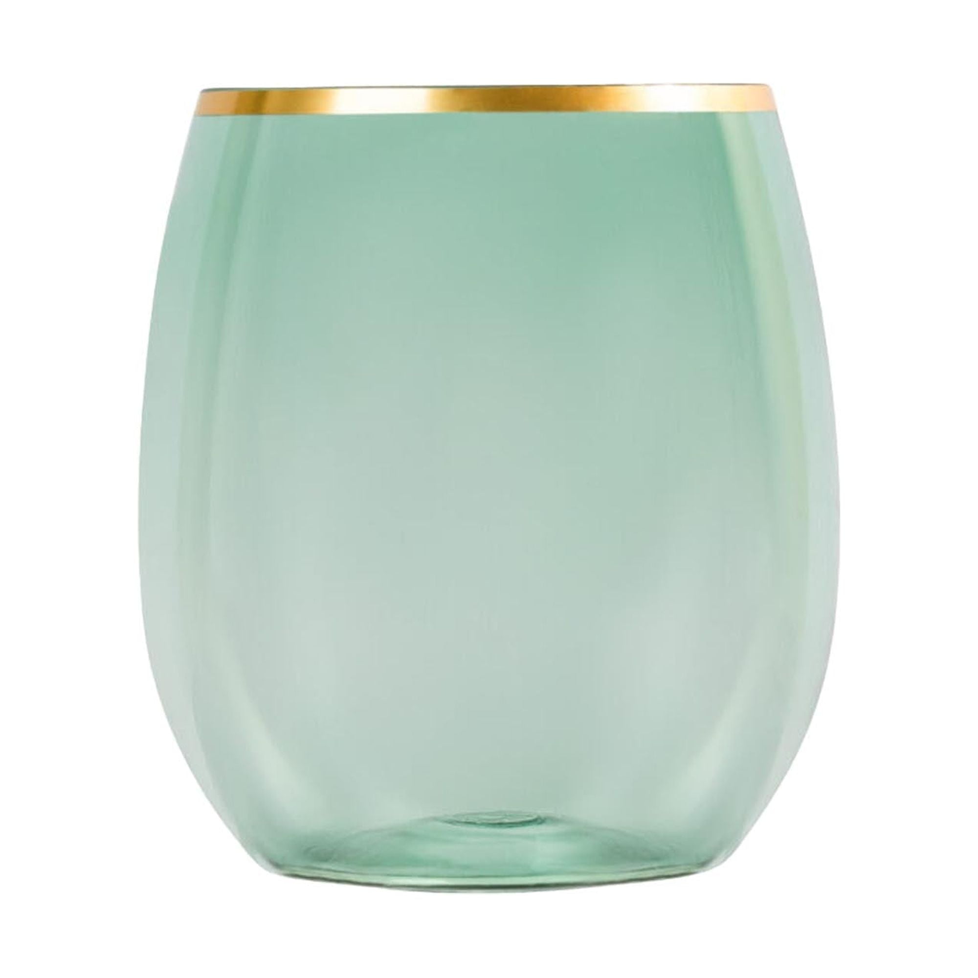 EcoQuality 12 oz Green Plastic Stemless Wine Glasses with Gold Rim ...