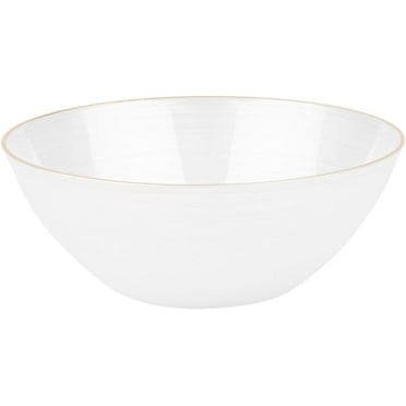 (80 PACK) EcoQuality 16 oz White Plastic Round Bowls with Gold Rim ...