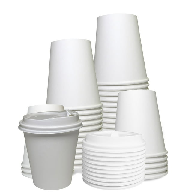 Ecoquality 12 Oz White Hot Drink Paper Cups With White Dome Lids