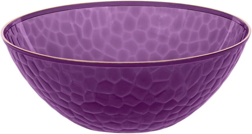 EcoQuality 12oz Hammered Purple Plastic Round Bowls with Gold Rim ...