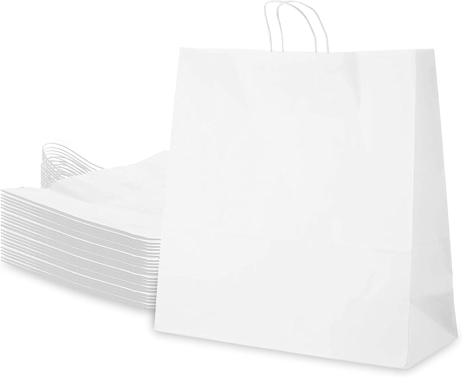 EcoQuality 18x7x19 inches - 150pcs - Jumbo White Kraft Paper Bags with ...