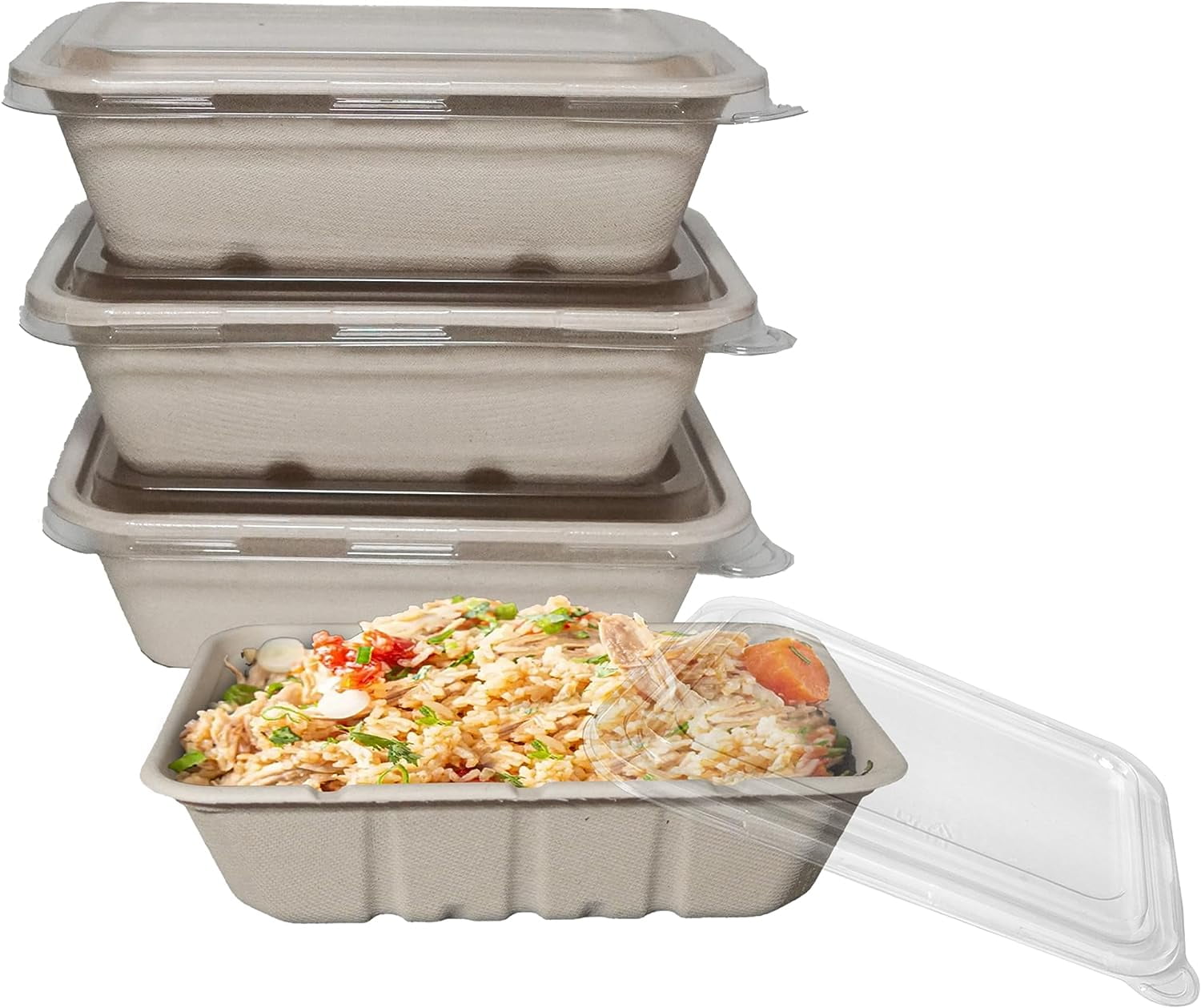 EcoQuality 22oz Disposable Bowls with Clear Lids - Rectangular ...