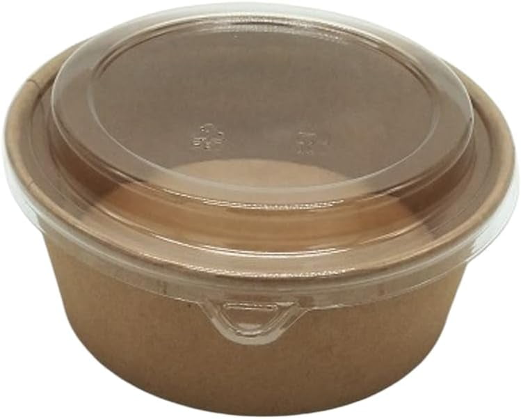 EcoQuality 26oz Round Kraft Paper Bowl Container with Clear PET Lid ...
