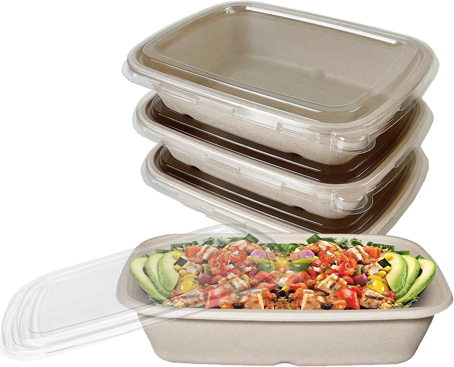 EcoQuality 29oz Disposable Bowls with Clear Lids - Rectangular ...