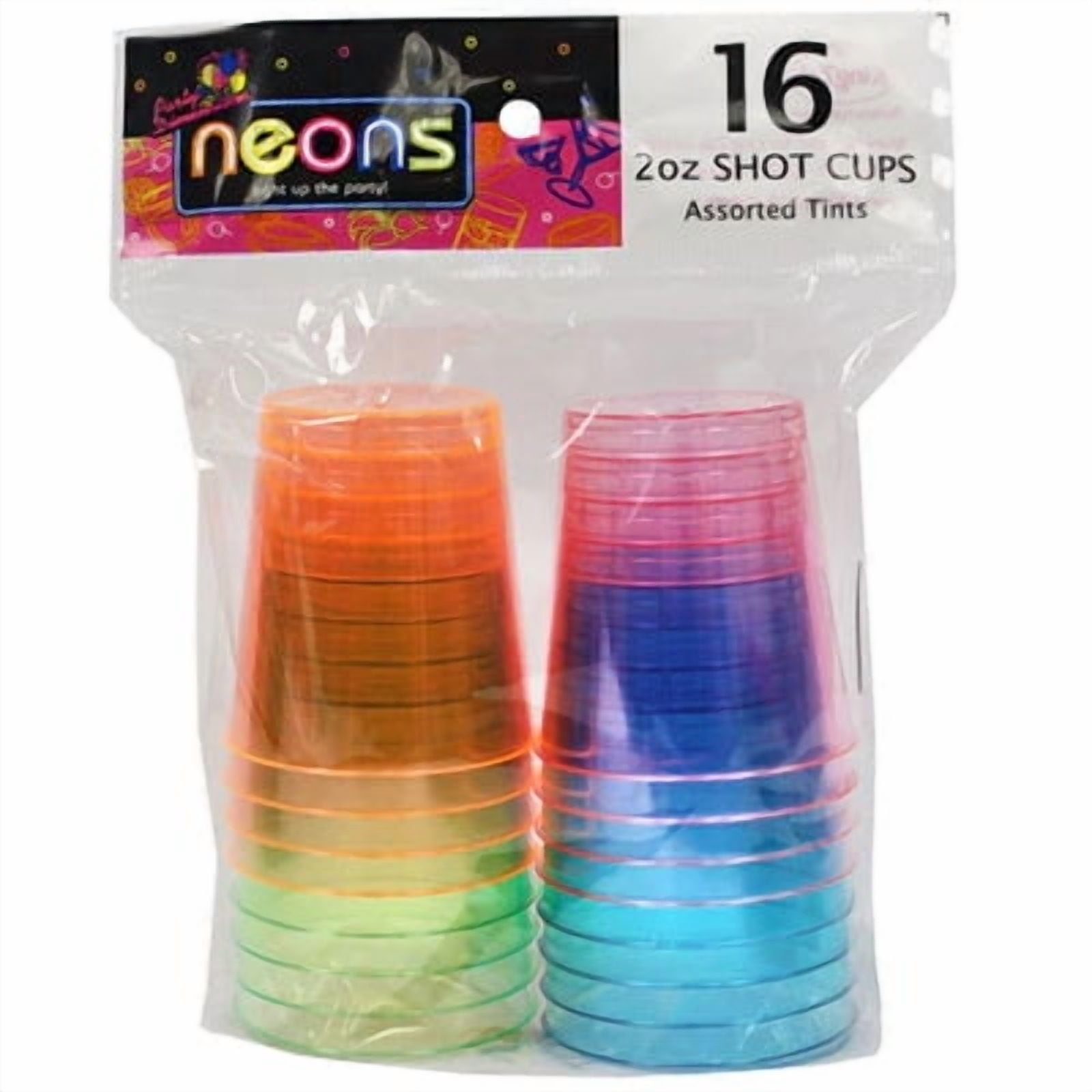 EcoQuality 2oz Neon Mix Colored Tumbler Party Plastic Cup - Disposable ...