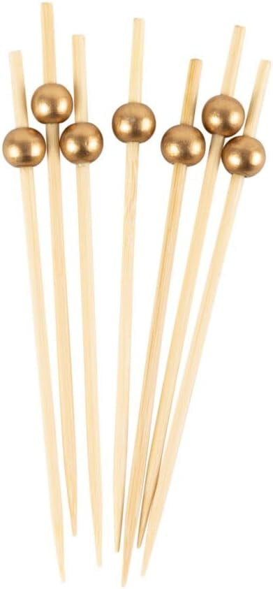 EcoQuality 3.5 inch Bamboo Wooden Picks Gold Ball Decorative End ...