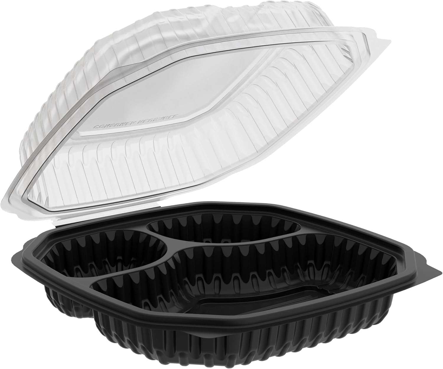 EcoQuality 3 Compartment 10.5x9.5x3 Inch Black Hinged Takeout Container ...