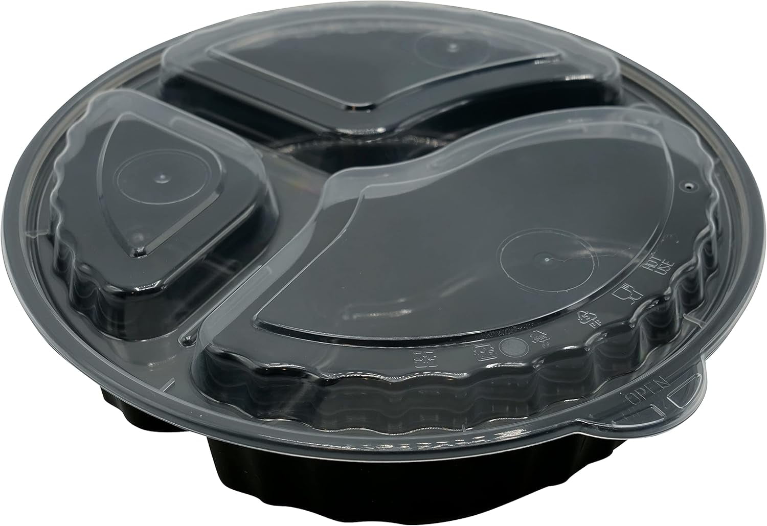 EcoQuality 3 Compartment 33oz Black Round Meal Prep Containers with ...