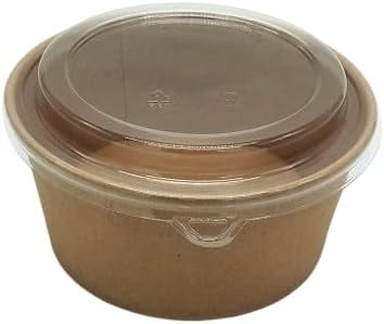 EcoQuality 32oz Round Kraft Paper Bowl Container with Clear PET Lid ...
