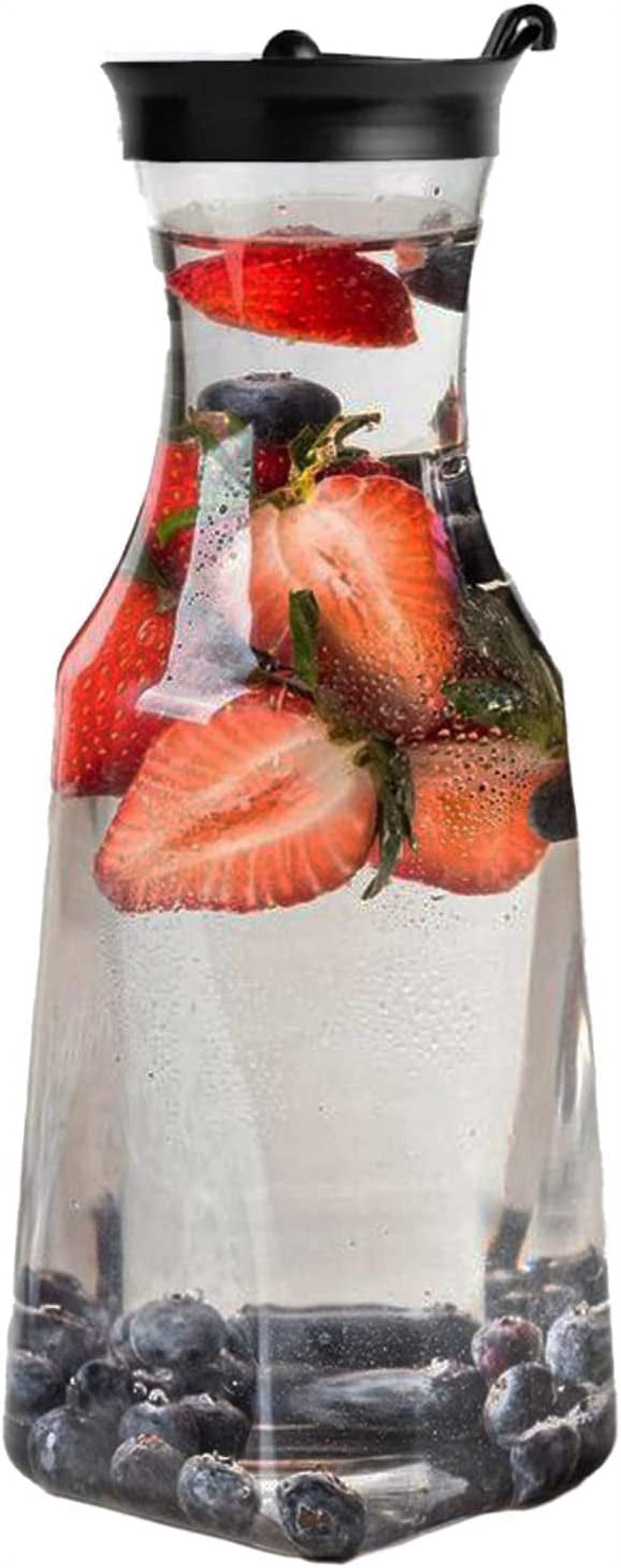 EcoQuality 34oz Clear Plastic Water Carafe Pitchers with Black Flip Top ...