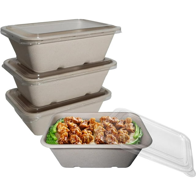 EcoQuality 34oz Disposable Bowls with Clear Lids - Rectangular ...
