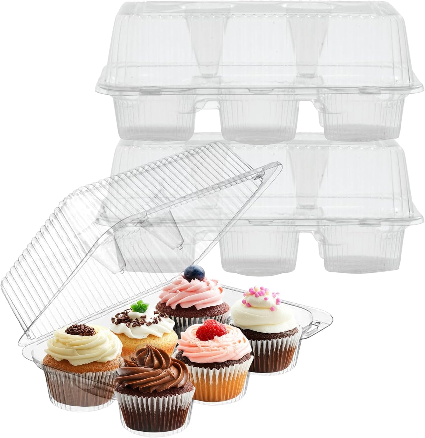 EcoQuality 6 Compartment Clear Hinged Muffin Clamshell Container ...