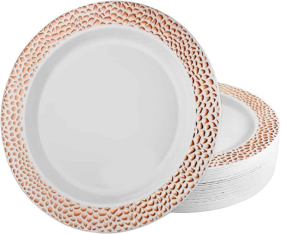 EcoQuality 7.5 inch Rose Gold Plastic Round Salad Plate Pebble Design ...