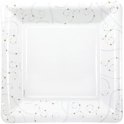 EcoQuality 7" inch Disposable Square BSwirls & Pearls Plastic Serving ...
