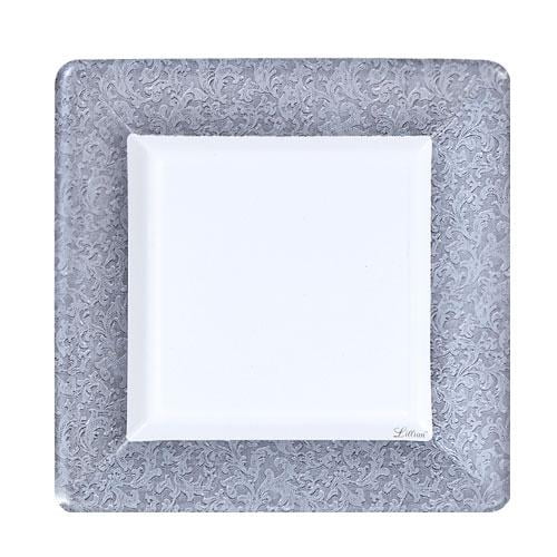 EcoQuality 7" inch Disposable Textures Silver Square Plastic Serving ...