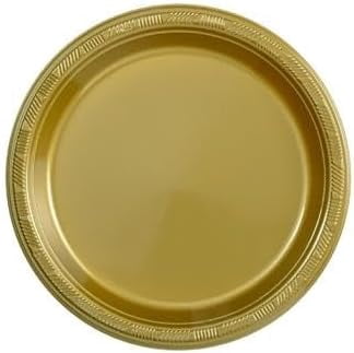 EcoQuality 7 inch Gold Round Plastic Salad Plate – Disposable Plate for ...