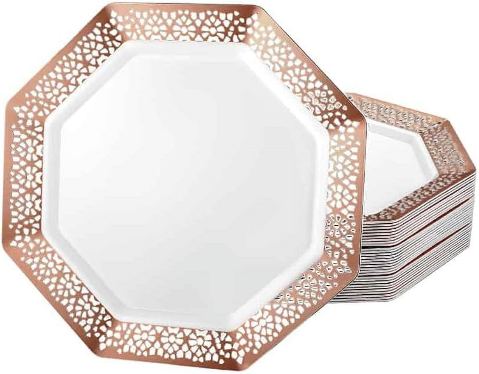 EcoQuality 9.25 Inches Rose Gold Plastic Dinner Plate Octagon Design ...
