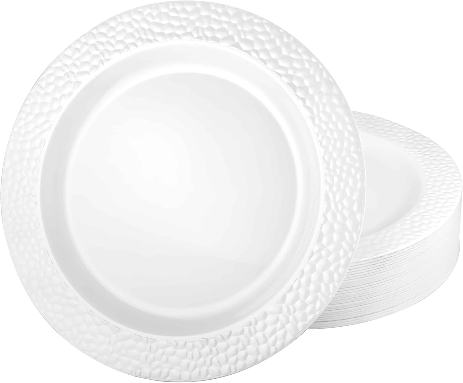 EcoQuality 9 inch Pearl White Plastic Round Dinner Plate Pebble Design ...