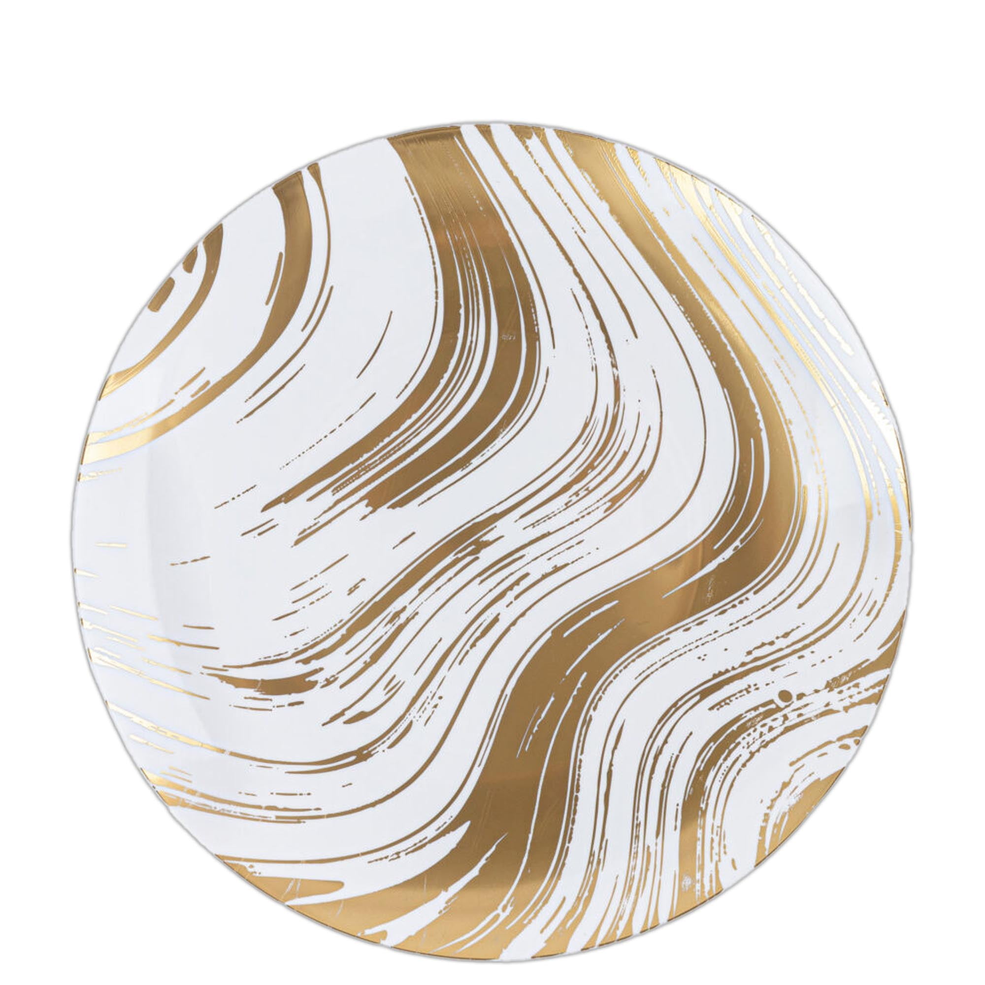 EcoQuality 9" inch Round White Plastic Plates with Gold Curve Design ...