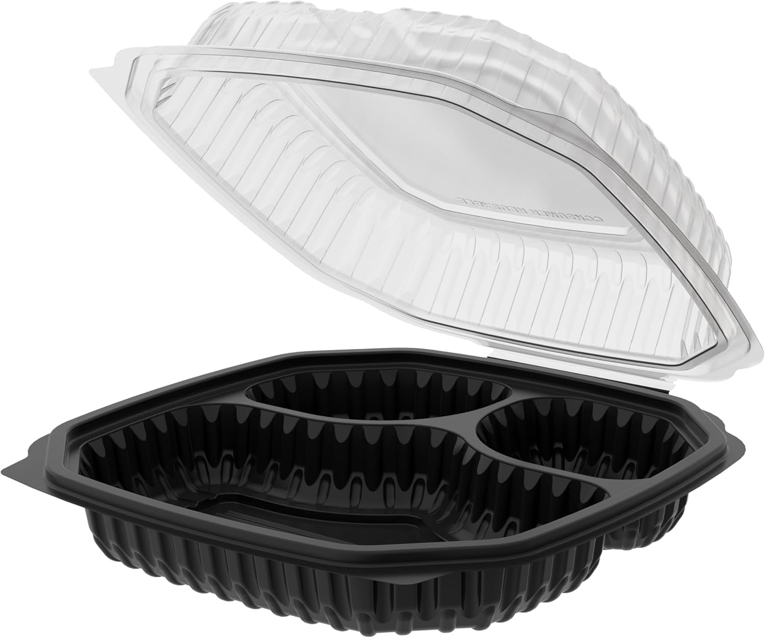 EcoQuality 9x9x3 Inch 3 Compartment Black Hinged Takeout Containers ...