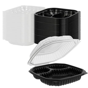 8"x8"x3" White Foam Disposable Clamshell Trays, 3-Compartment Take Out ...