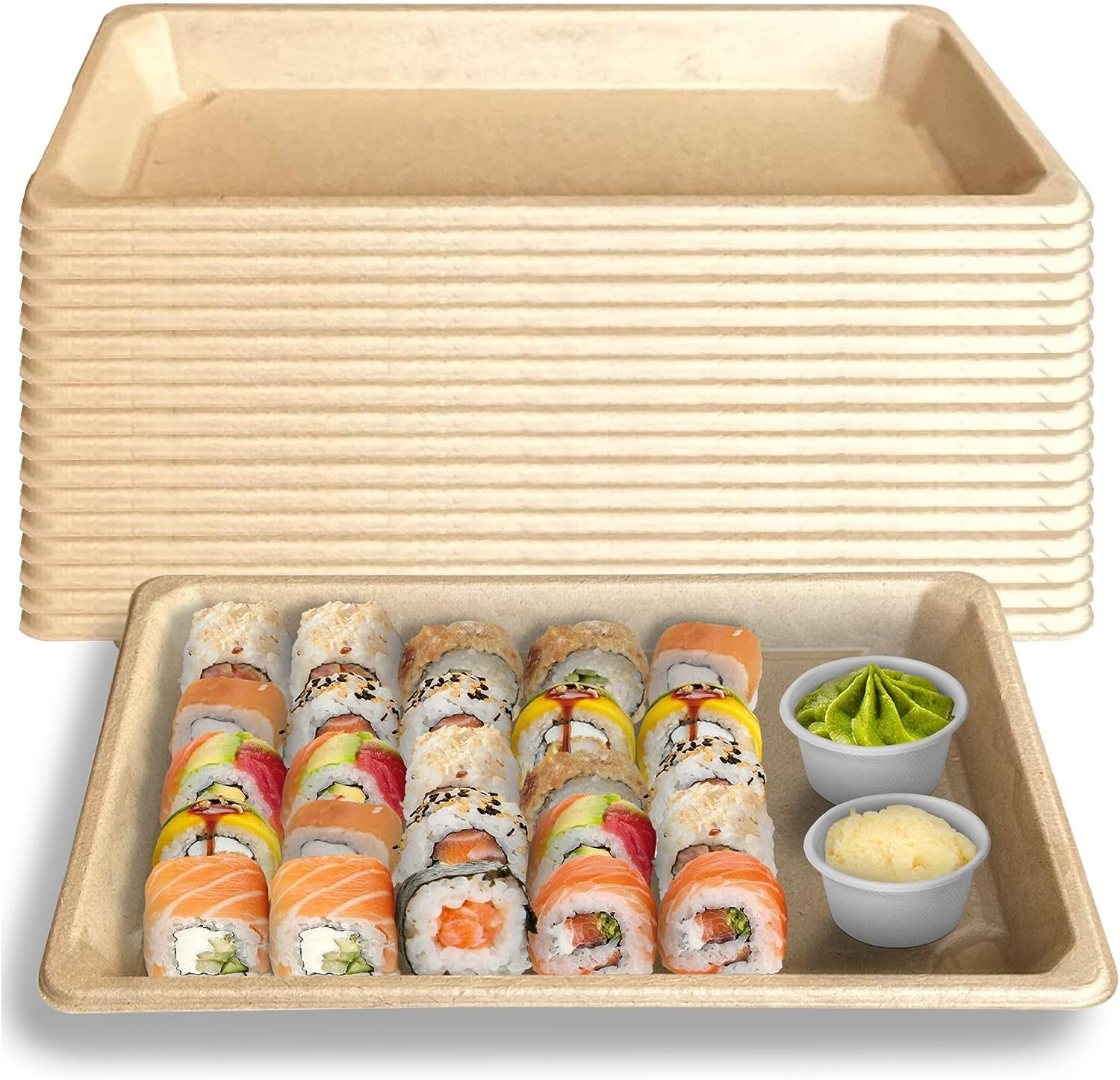 EcoQuality Compostable Sushi Trays Large - Natural Sugarcane Bagasse ...