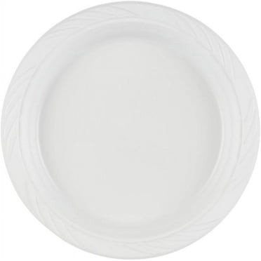 (50 PACK) EcoQuality 9" inch Round White Plastic Plates with Silver ...