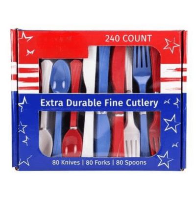 EcoQuality Disposable Assorted Red White Blue Combo Cutlery Set Boxed ...