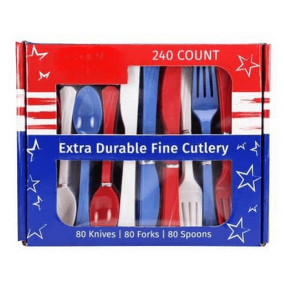 EcoQuality Disposable Assorted Red White Blue Combo Cutlery Set Boxed ...