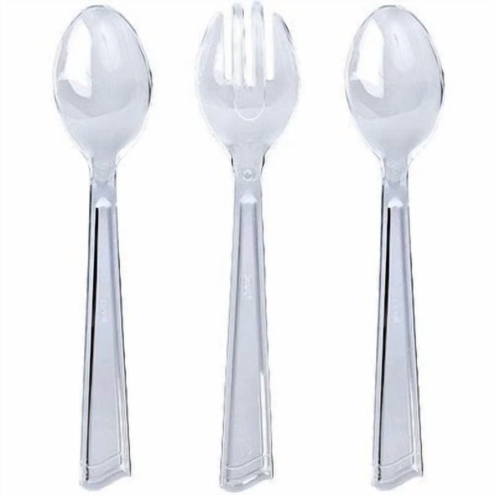 EcoQuality Disposable Plastic Clear Serving Set - 1 Fork, 2 Spoons ...