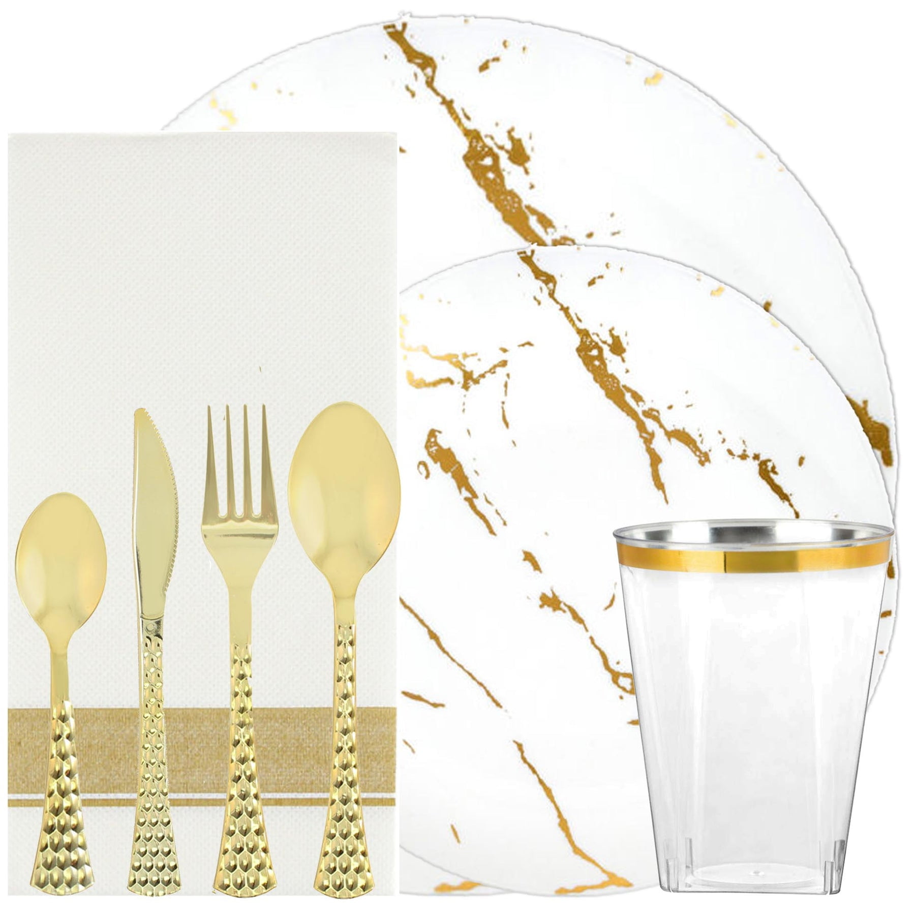 EcoQuality Gold Stroke White Dinner Set Round Plastic Plates with ...