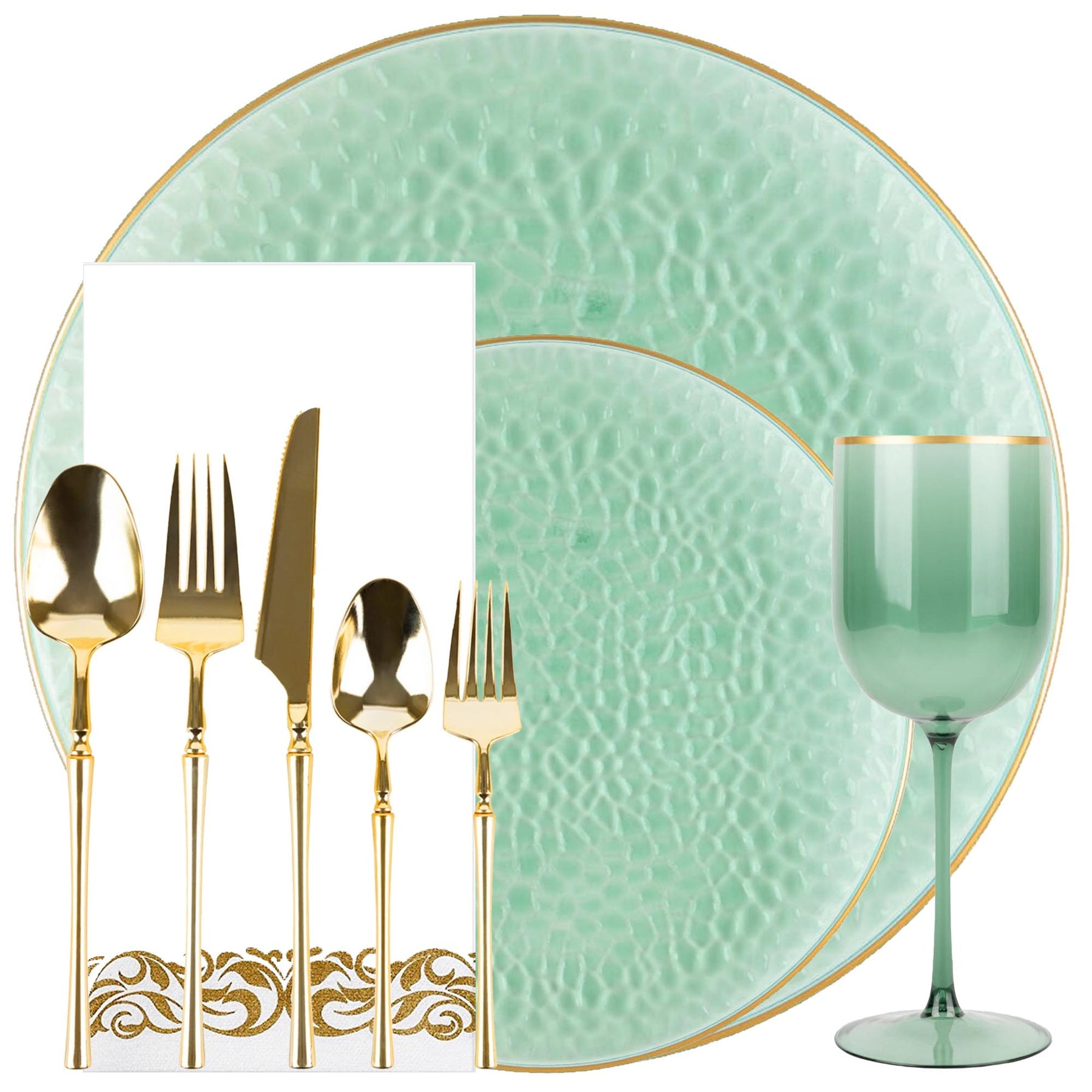 EcoQuality Green Transparent Dinner Set Round Plastic Plates with ...