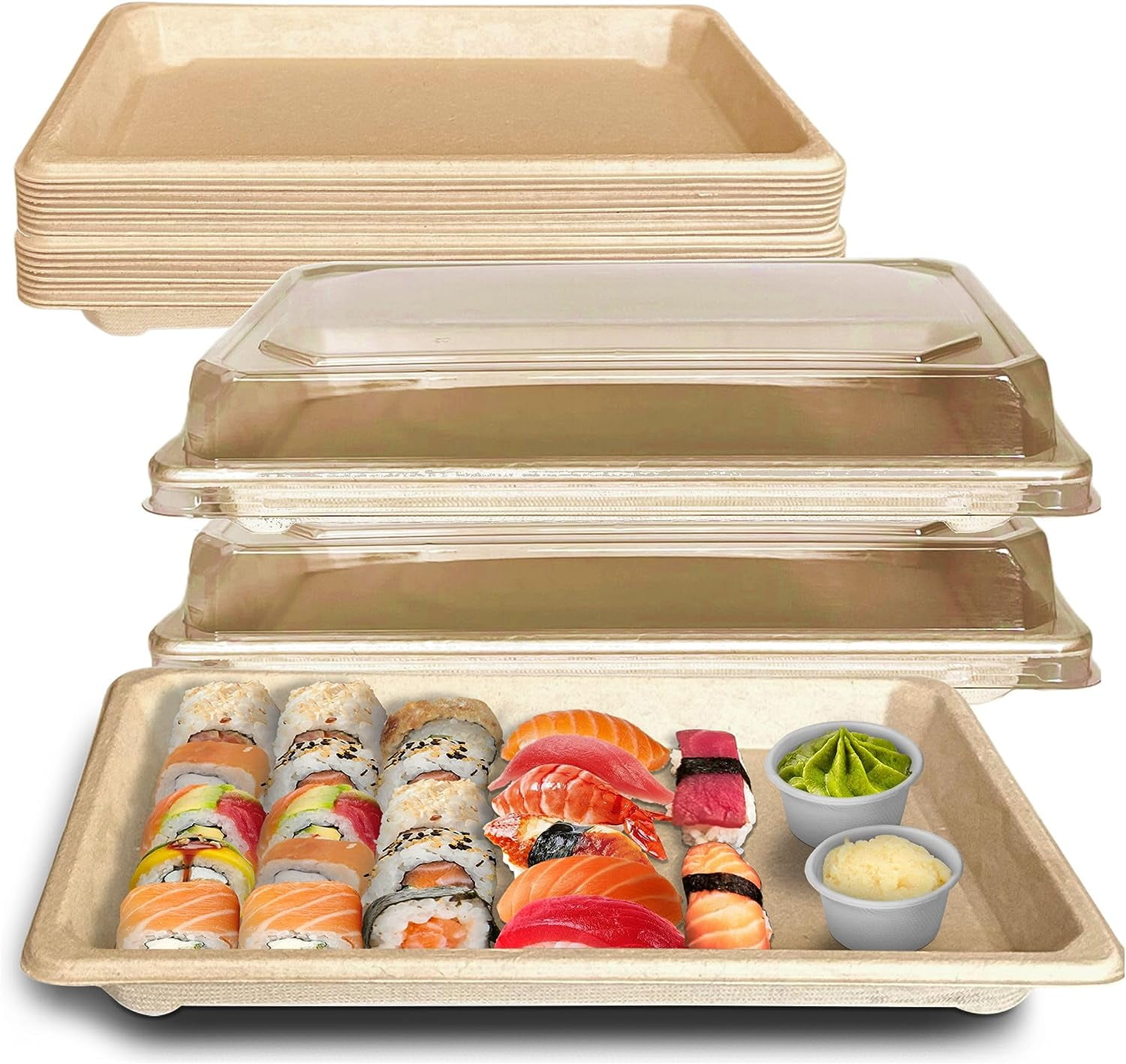 EcoQuality X-Large Compostable Sushi Trays with Lids - Natural ...