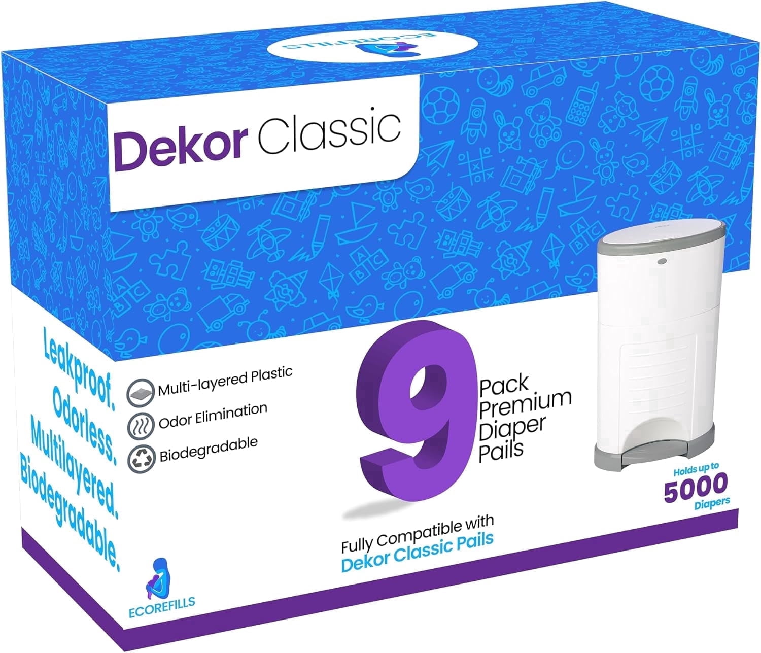 EcoRefills Dekor Classic Diaper Pail Refill, 9 Refill Liners, 30% ...