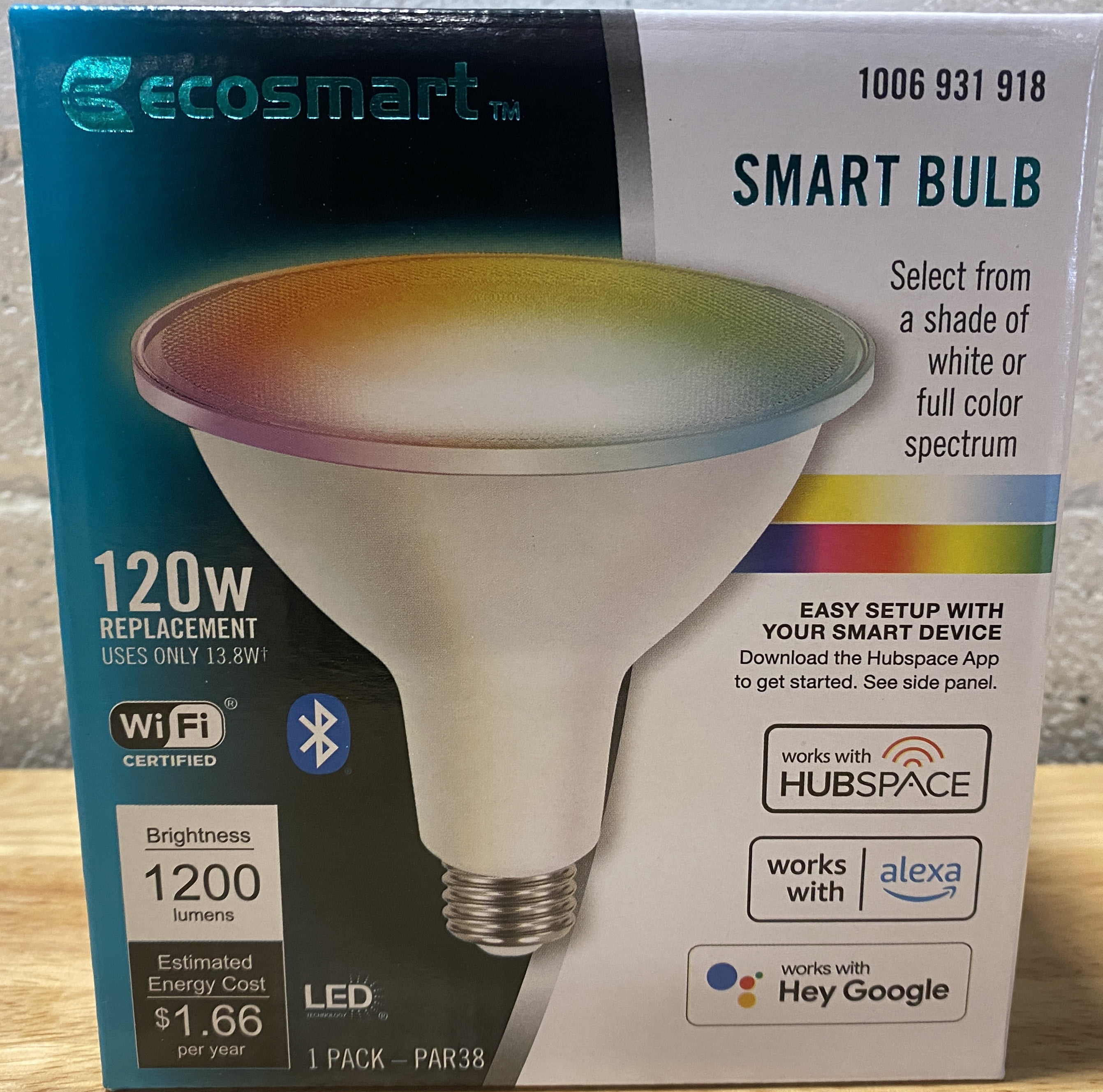 EcoSmart 120-Watt Equivalent Smart Hubspace PAR38 Color Changing CEC ...